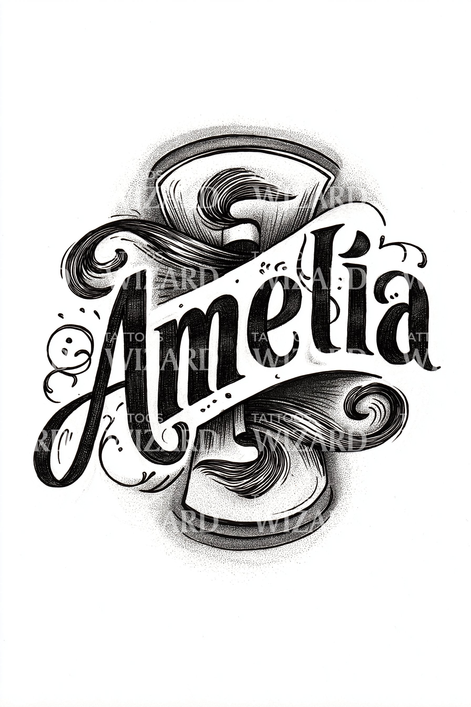 Amelia Script Flourish Tattoo Design – Tattoos Wizard Designs