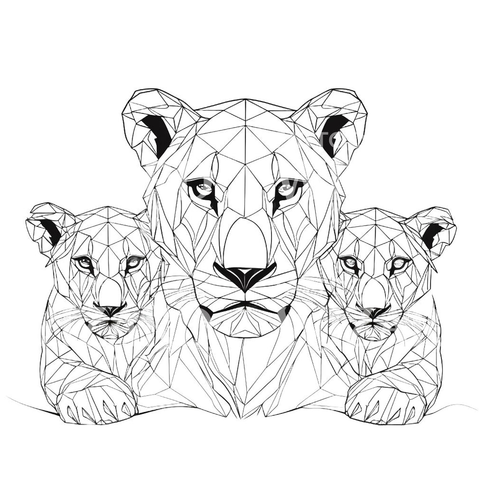 Geometric Fine Lines Lioness and Cubs Tattoo Design – Tattoos Wizard ...