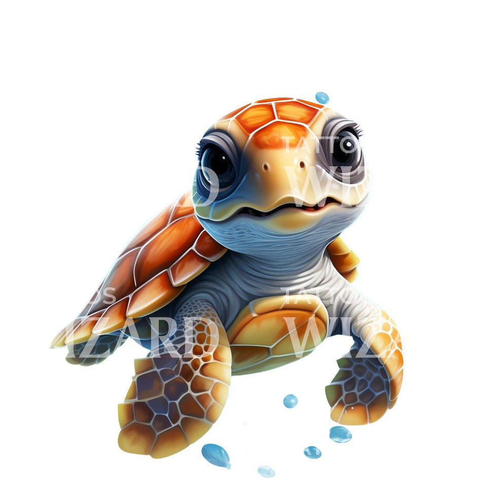 Super Cute Baby Turtle New School Tattoo Design – Tattoos Wizard Designs