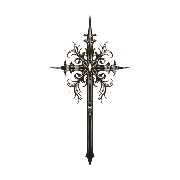 Cross Sword Fantasy Tattoo Design – Tattoos Wizard Designs