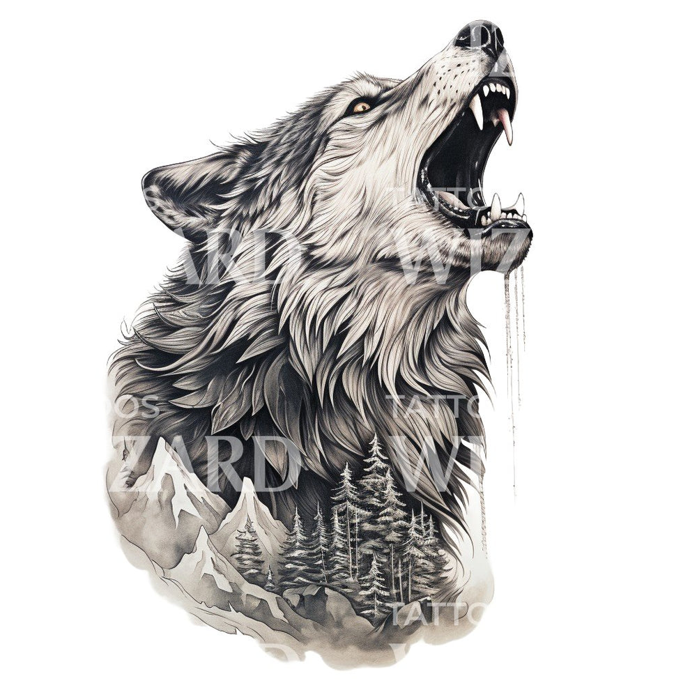 Howling Wolf Tattoo Design – Tattoos Wizard Designs