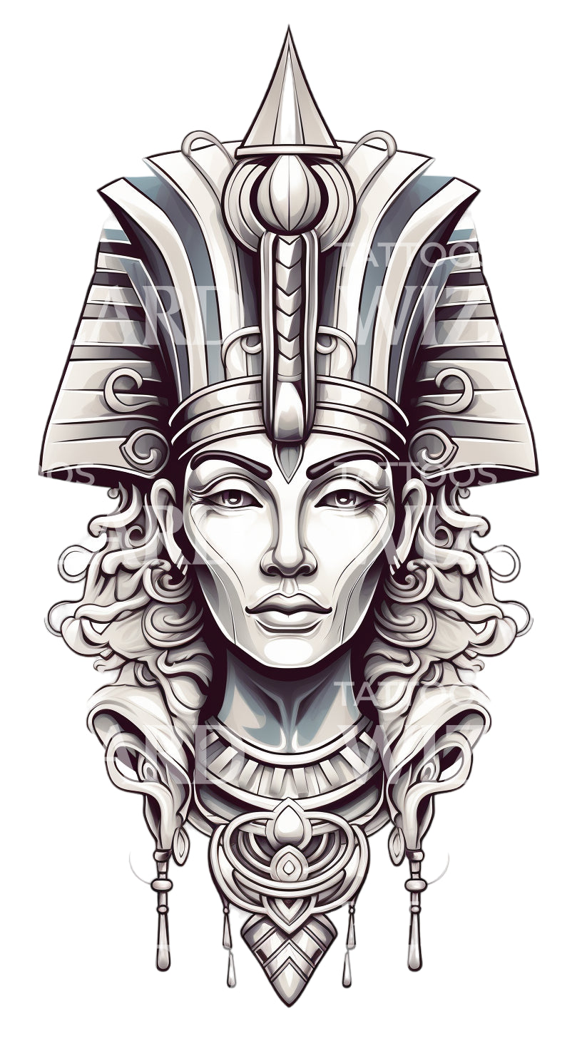 Pharaoh Portrait Illustrative Tattoo Design – Tattoos Wizard Designs