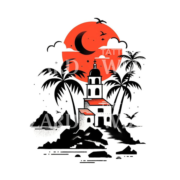Simple Dreamy Island Tattoo Design – Tattoos Wizard Designs