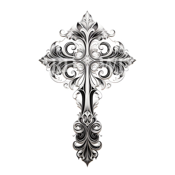 Baroque Cross Black and Grey Tattoo Design – Tattoos Wizard Designs