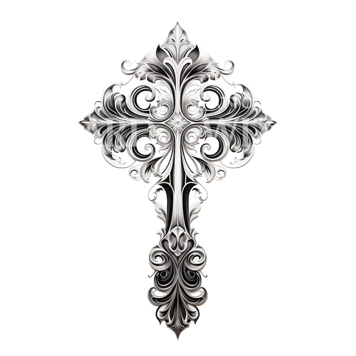 Baroque Cross Black and Grey Tattoo Design – Tattoos Wizard Designs