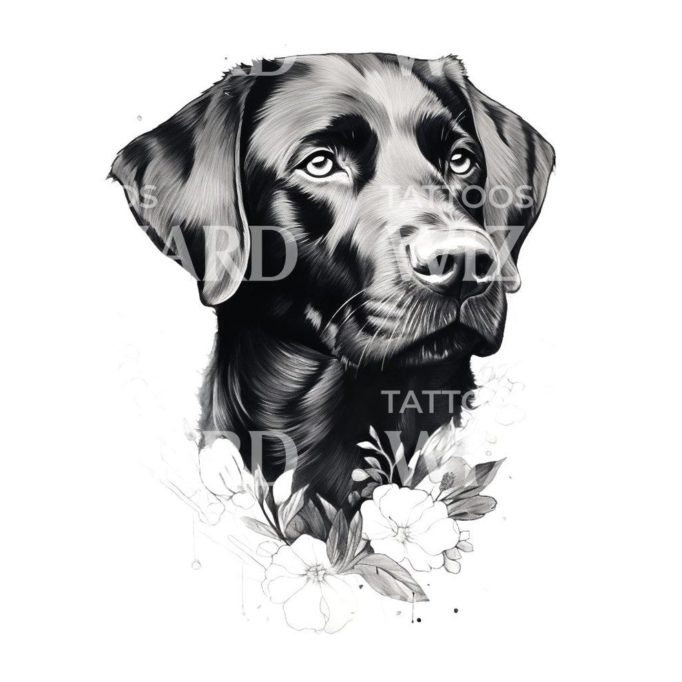 Black Labrador Portrait Tattoo Design – Tattoos Wizard Designs