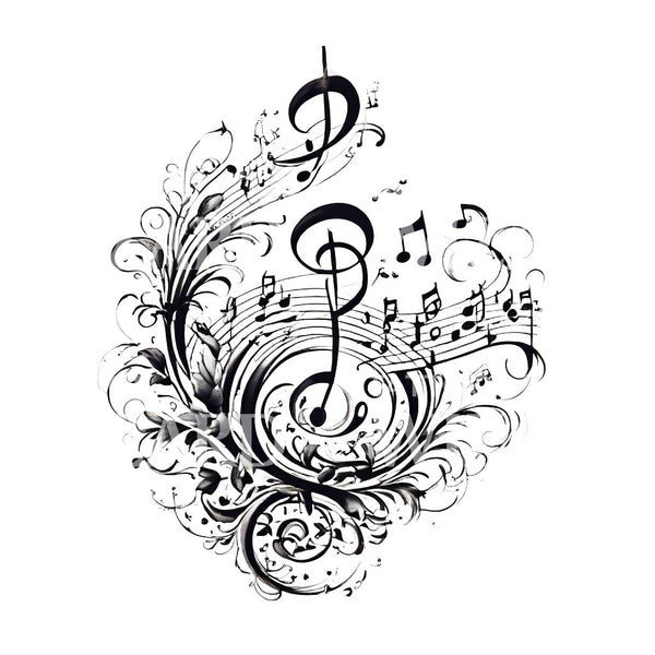 Illustrative Music Notes Tattoo Design – Tattoos Wizard Designs