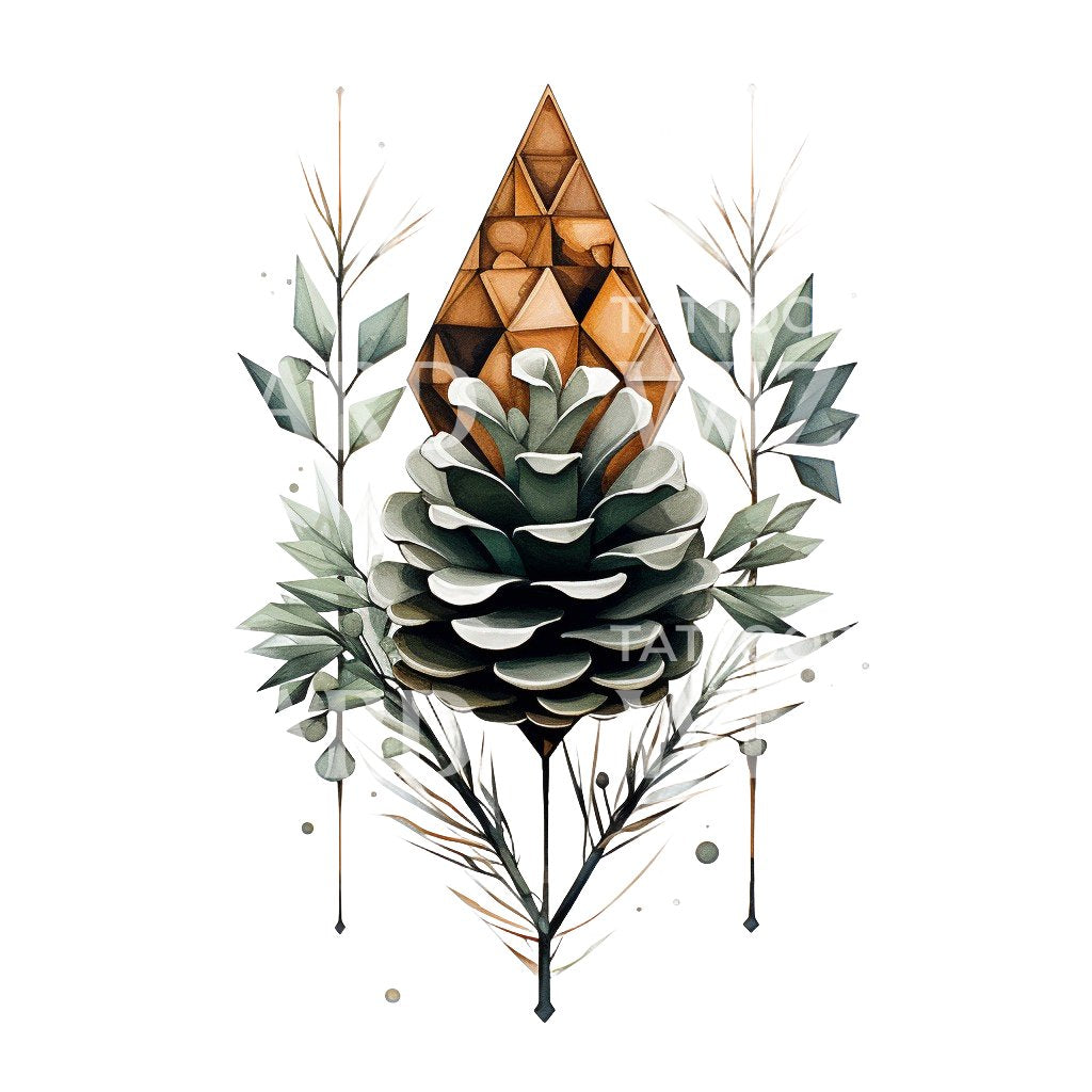 Geometric Green Pine Cone Tattoo Design – Tattoos Wizard Designs