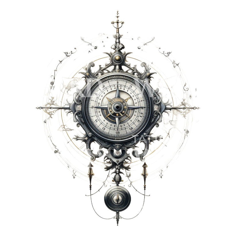 Vintage Compass Baroque Style Tattoo Design – Tattoos Wizard Designs