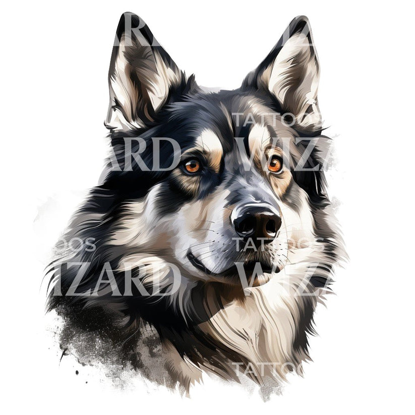 Siberian Husky Dog Portrait Tattoo Design – Tattoos Wizard Designs