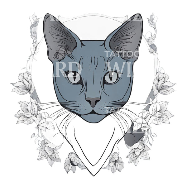 Russian Blue Cat Head with Floral Patterns Tattoo Design – Tattoos ...