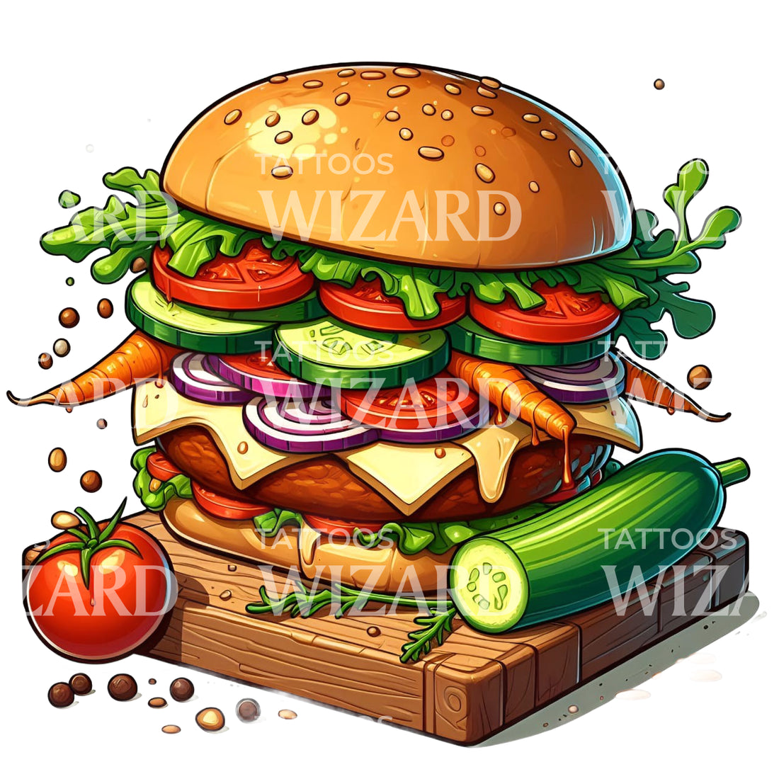 Veggie Burger Tattoo Idea – Tattoos Wizard Designs