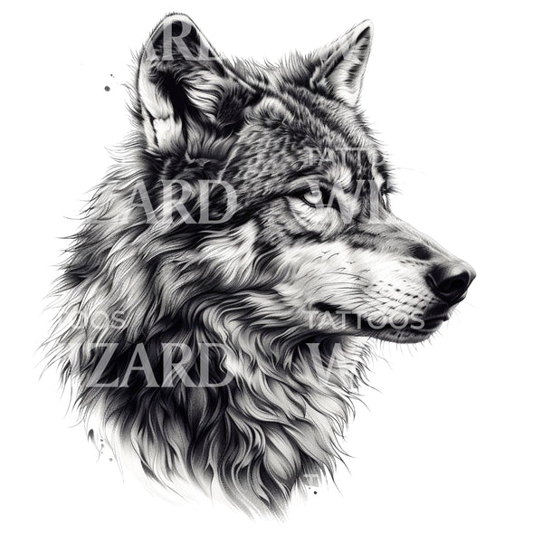 Majestic Grey Wolf Alpha Tattoo Design – Tattoos Wizard Designs