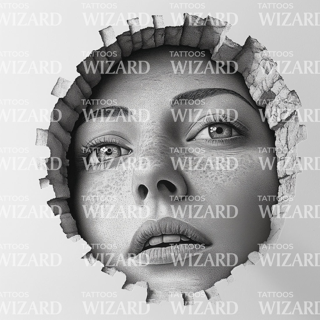 Woman Emerging from a Broken Wall Tattoo Design – Tattoos Wizard Designs
