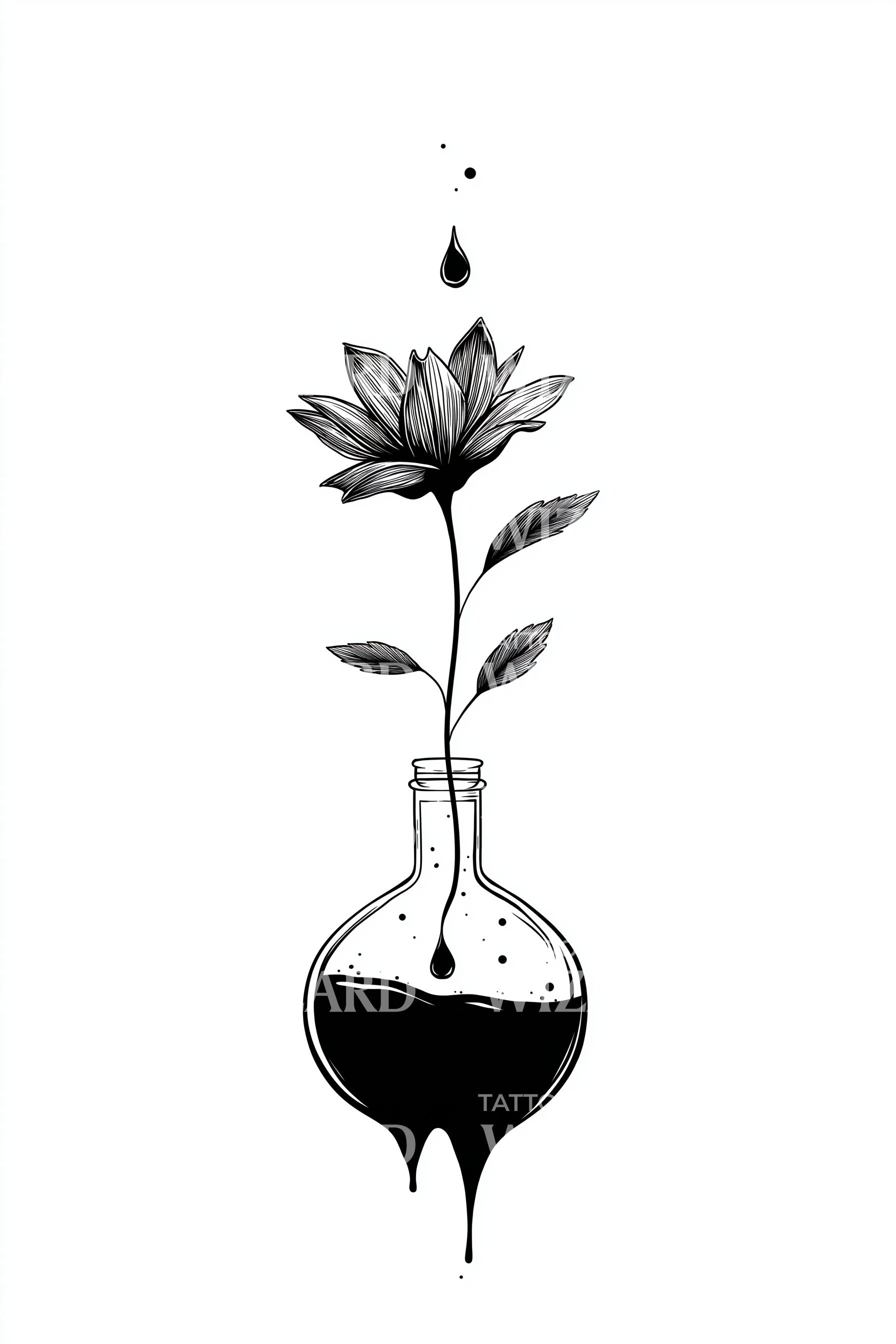 Alchemy Flask Flower Tattoo Illustration – Tattoos Wizard Designs