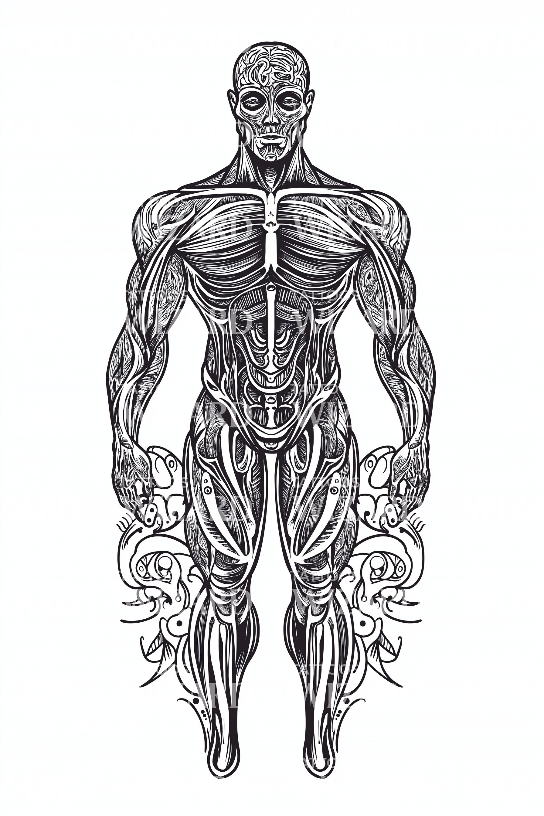 Anatomical Muscle Figure Tattoo Illustration – Tattoos Wizard Designs