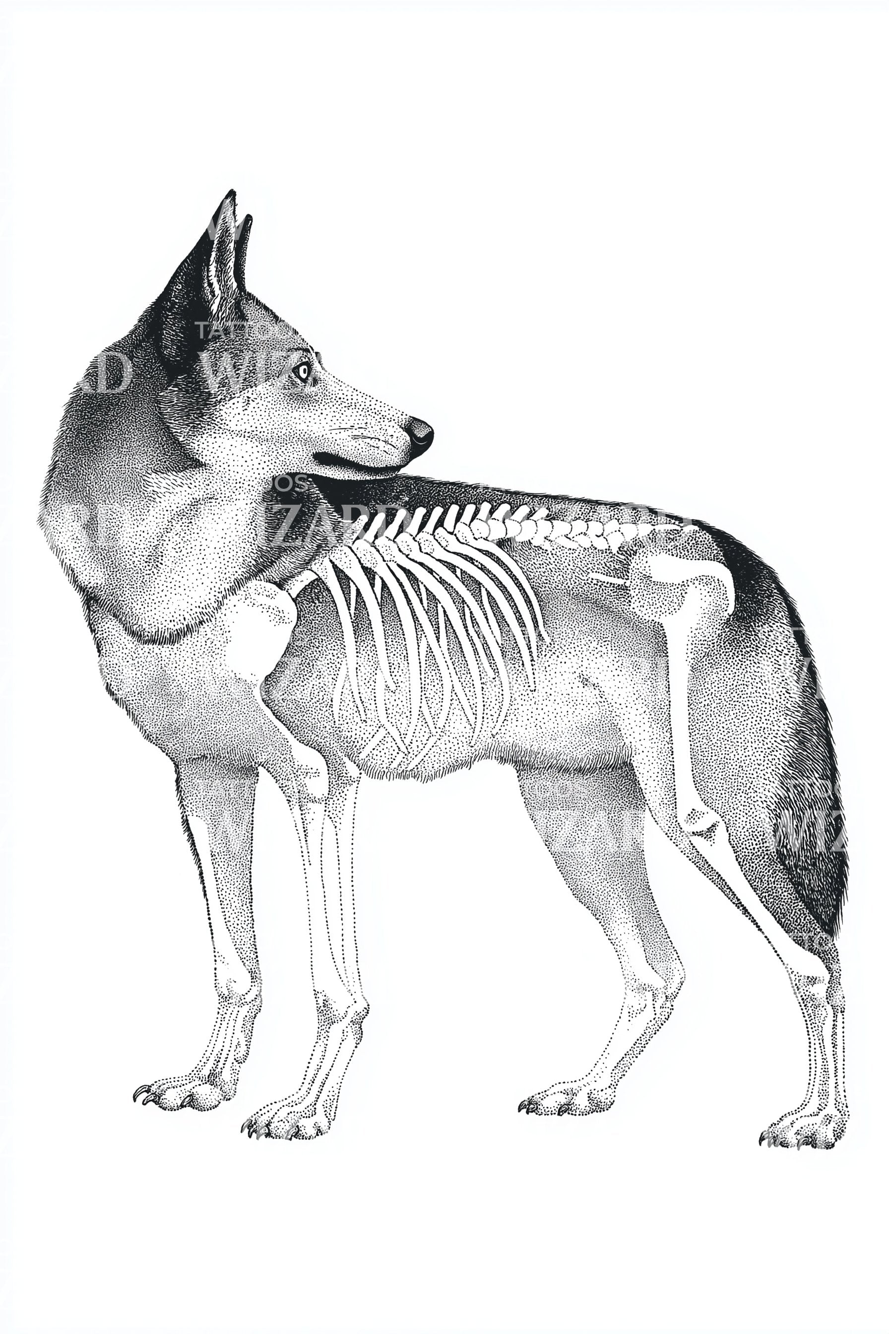 Anatomical Wolf Skeleton Tattoo Design – Tattoos Wizard Designs