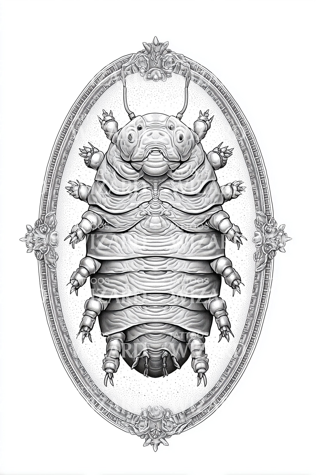 Armored Isopod Oval Tattoo Design – Tattoos Wizard Designs