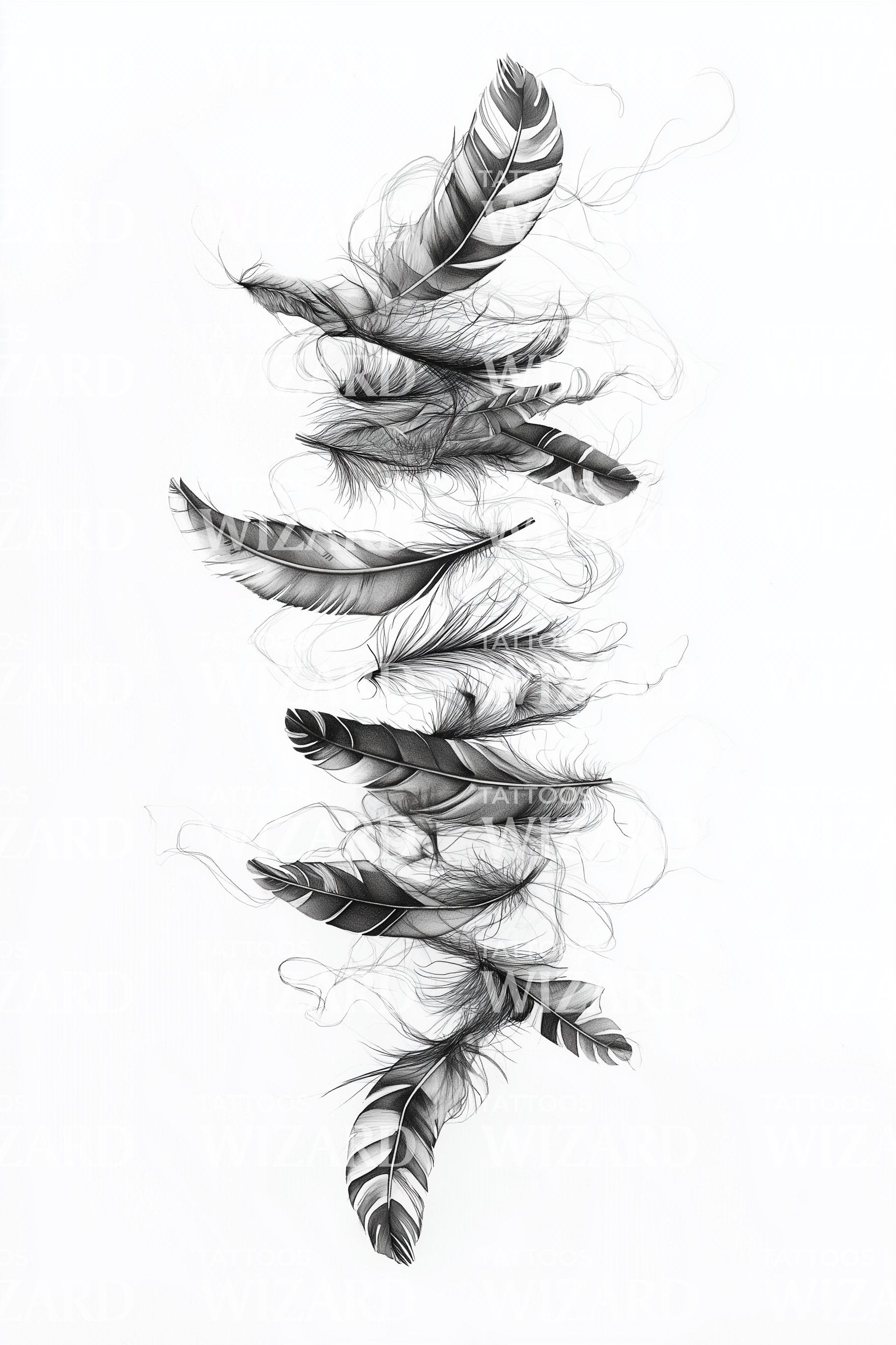 Ascending Spiral Feather Column Tattoo Design – Tattoos Wizard Designs