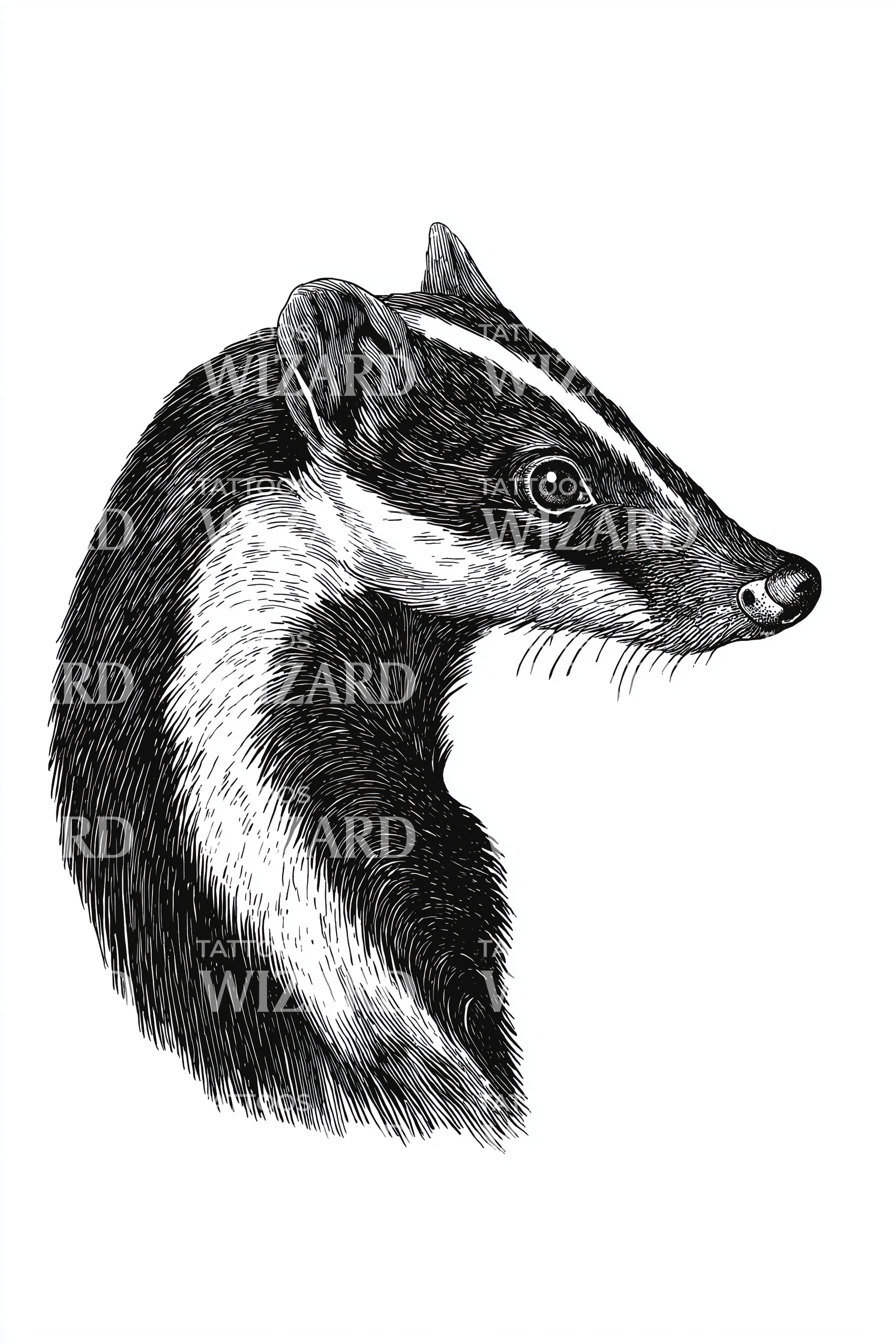Badger Head Portrait Tattoo Design – Tattoos Wizard Designs