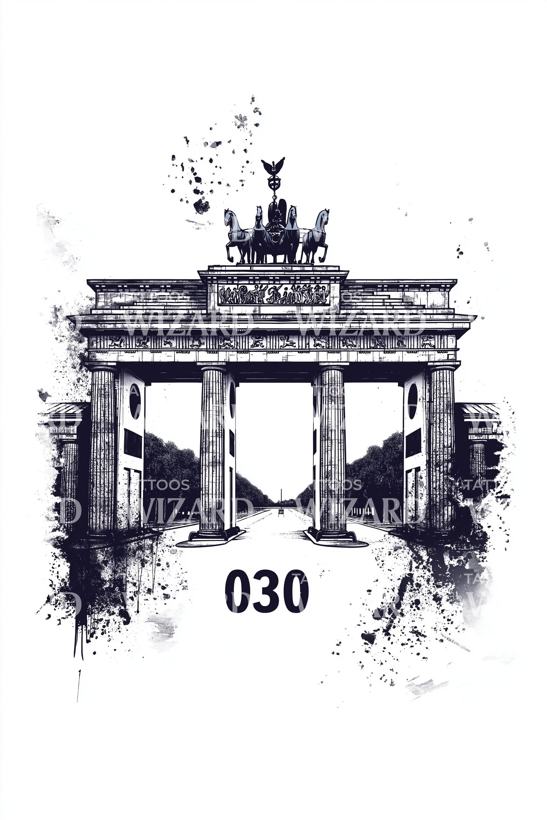 Berlin 030 Gate Ink Splash Tattoo Design – Tattoos Wizard Designs
