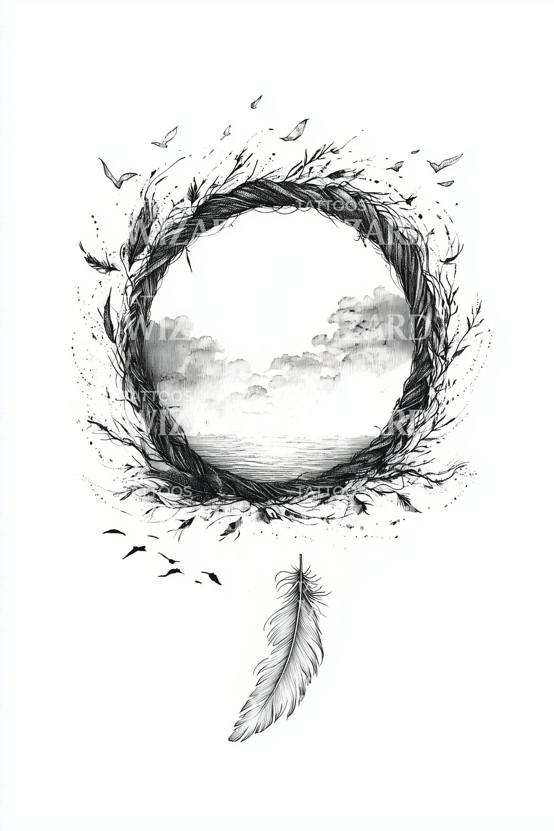 Birds in Sky Circle Tattoo Design – Tattoos Wizard Designs