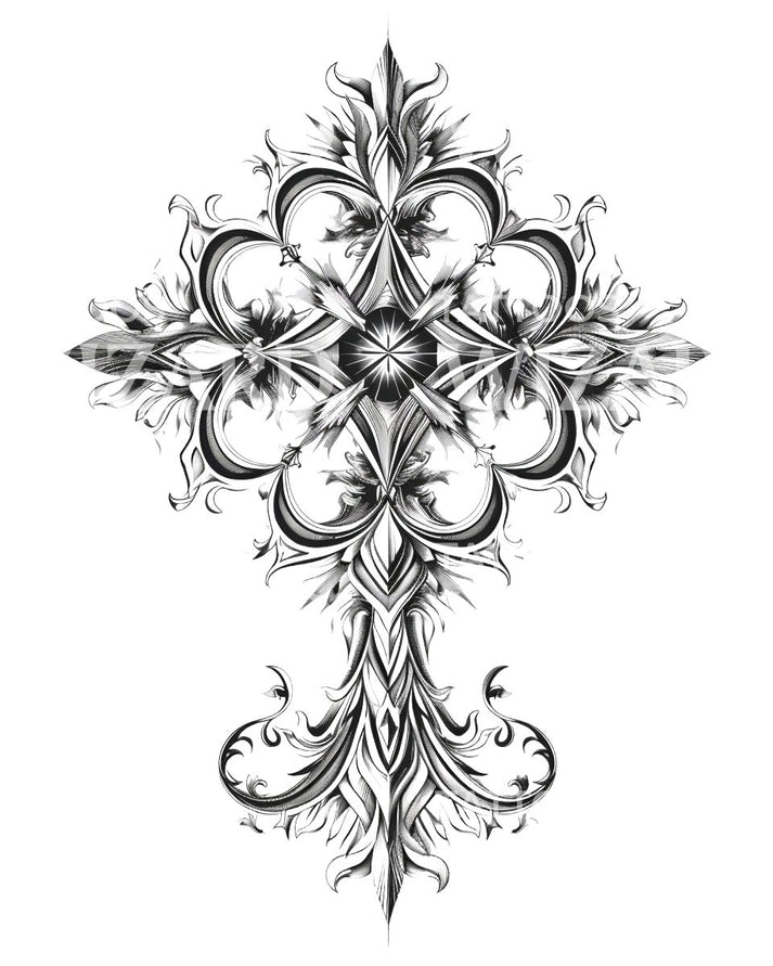 Black and Grey Ornamented Gothic Cross Tattoo Design – Tattoos Wizard ...