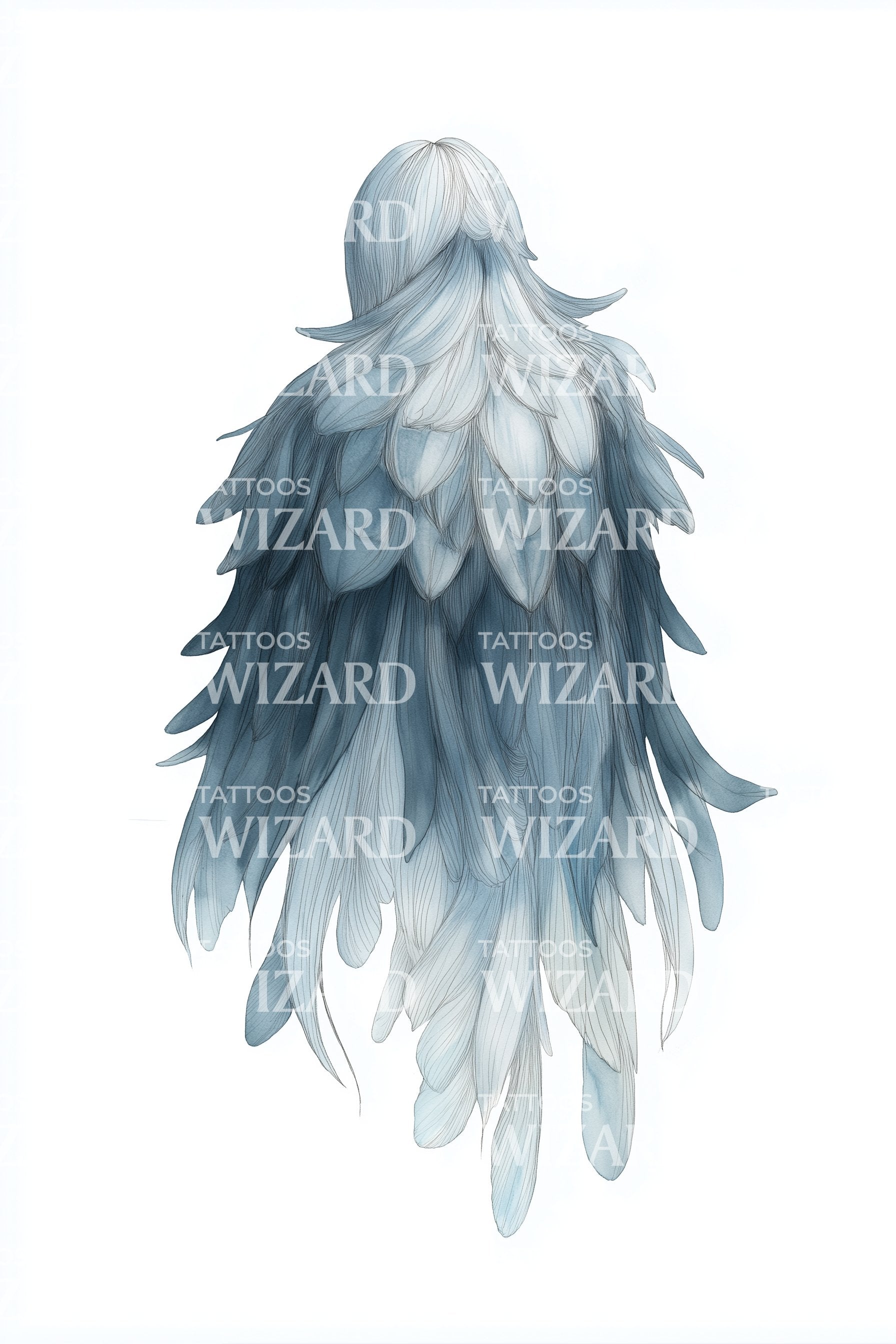 Blue Feathered Cloak Back Tattoo Design – Tattoos Wizard Designs