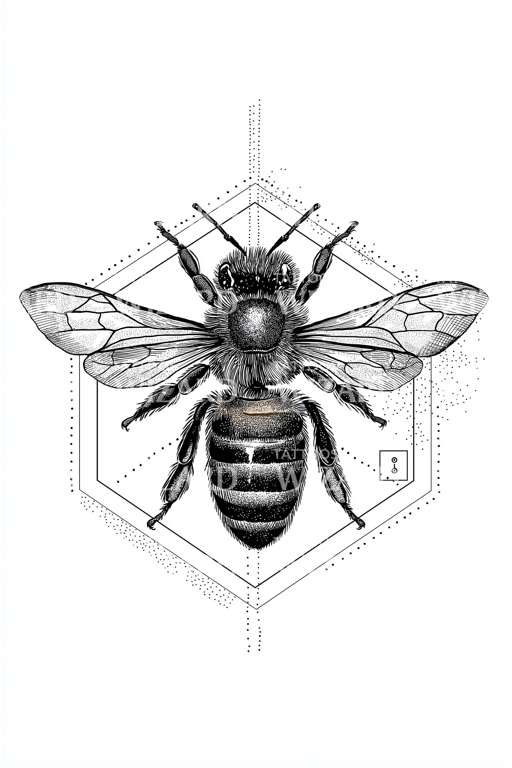 Blueprint Bee Geometry Tattoo Illustration – Tattoos Wizard Designs