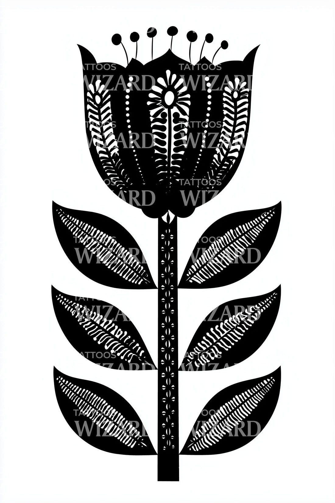 Bold Folk Blossom Tattoo Design – Tattoos Wizard Designs