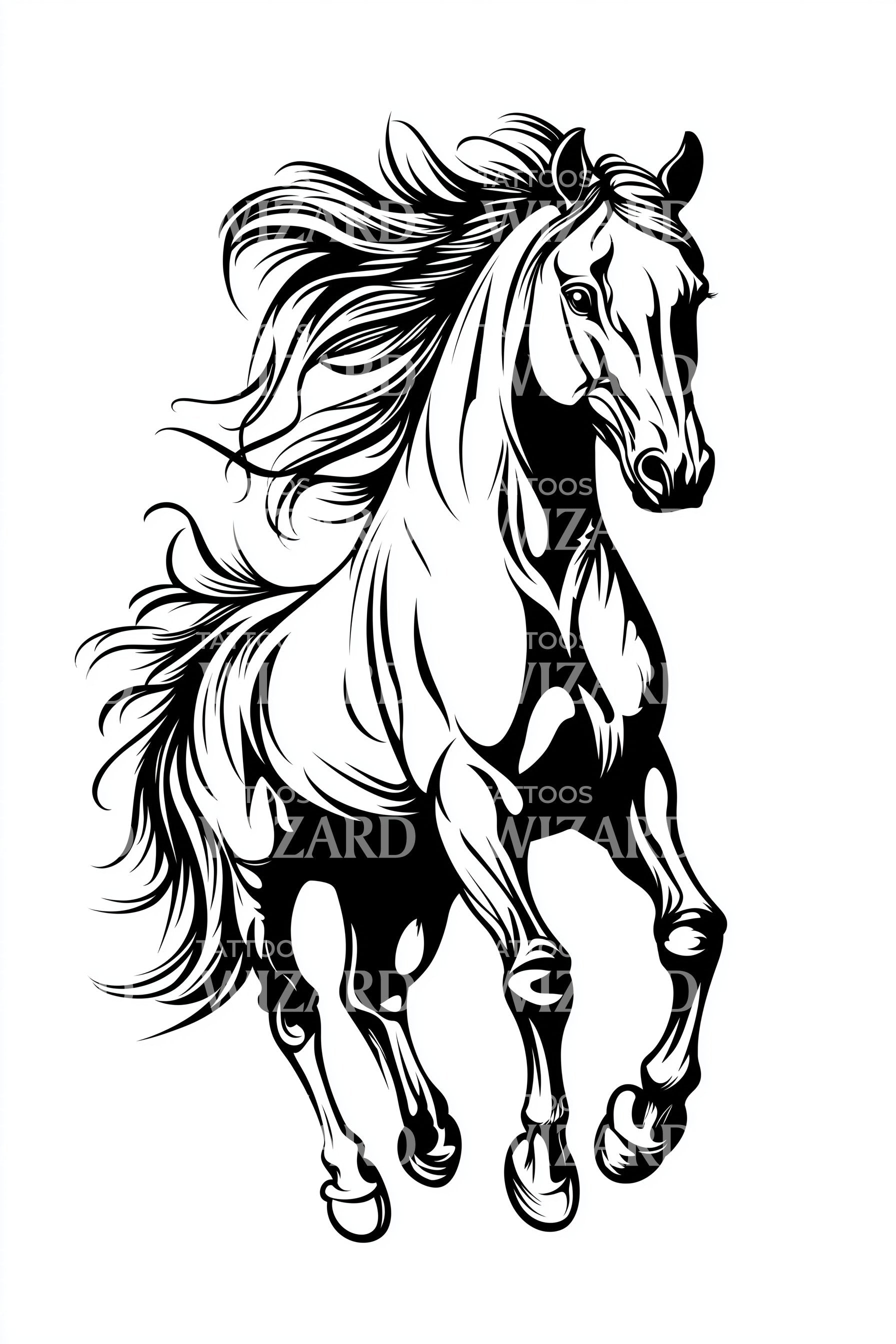Bold Mane Stallion Tattoo Design – Tattoos Wizard Designs