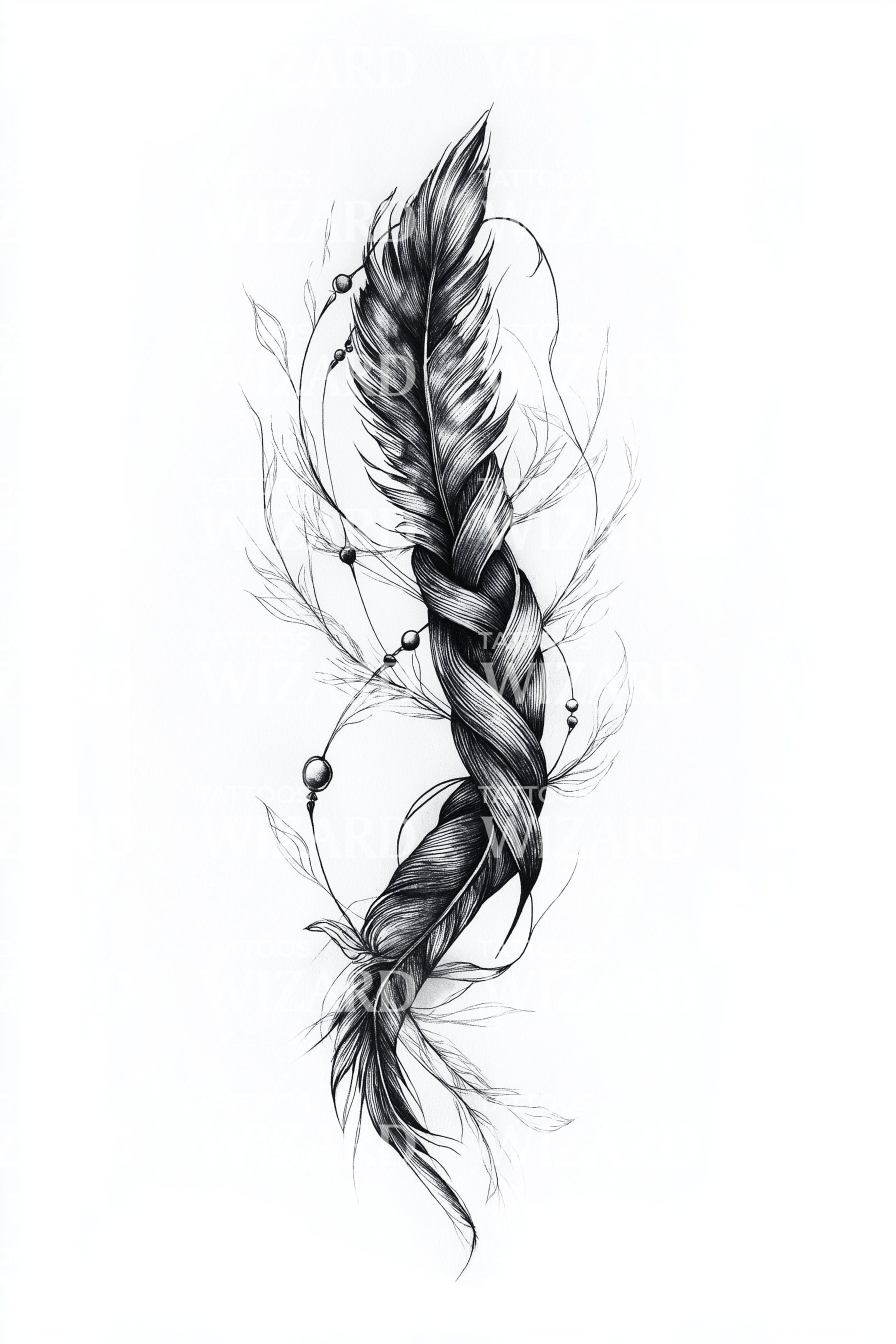 Braided Feather Strand Tattoo Idea – Tattoos Wizard Designs