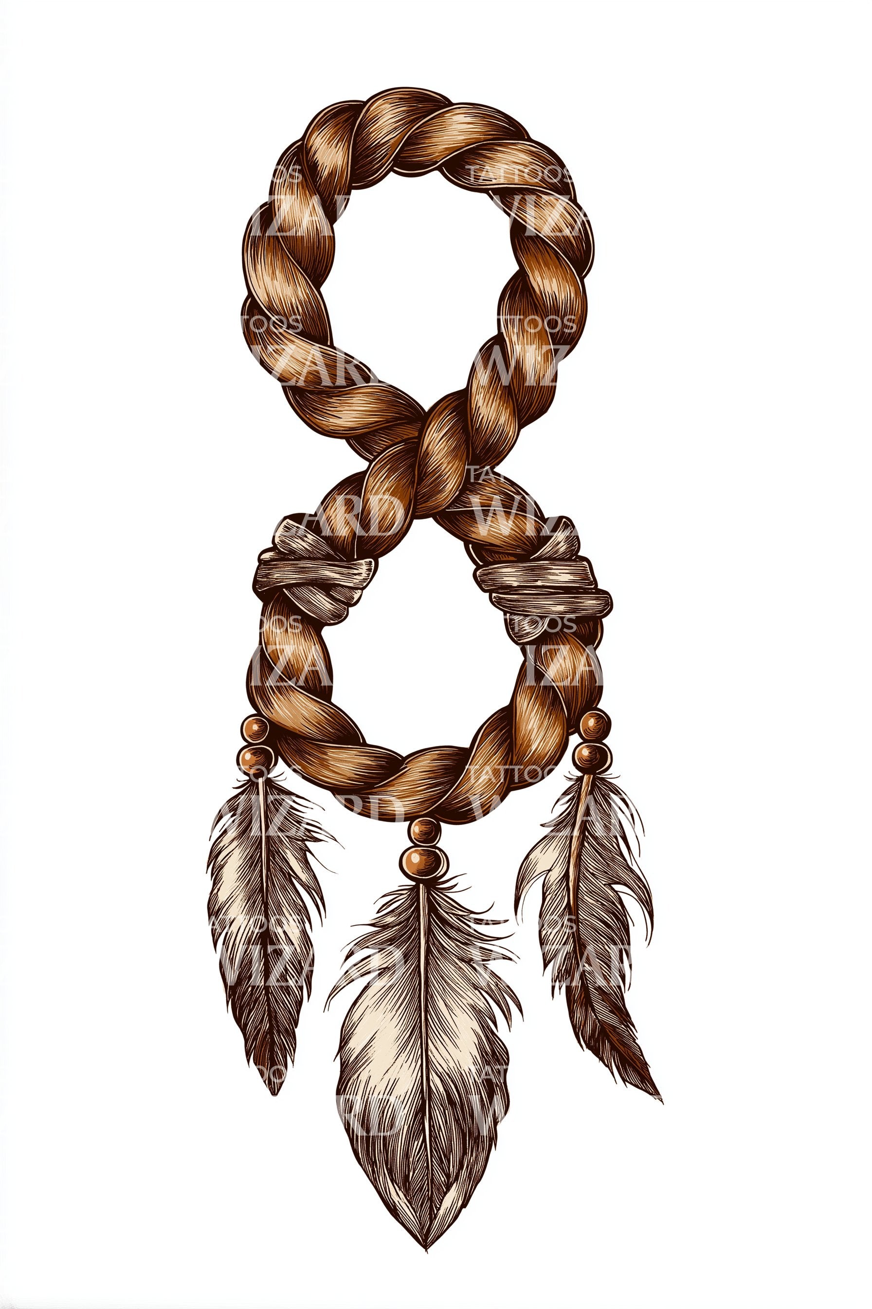 Braided Loop with Feathers Tattoo Idea – Tattoos Wizard Designs