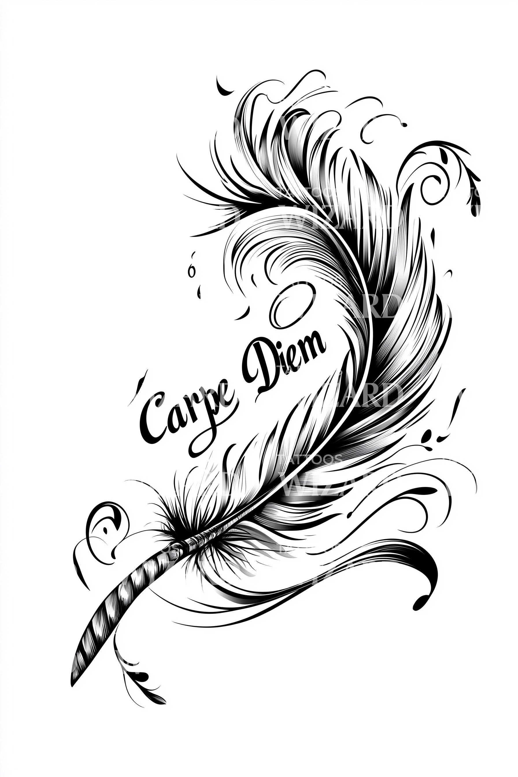 Carpe Diem Quill Banner Tattoo Design – Tattoos Wizard Designs