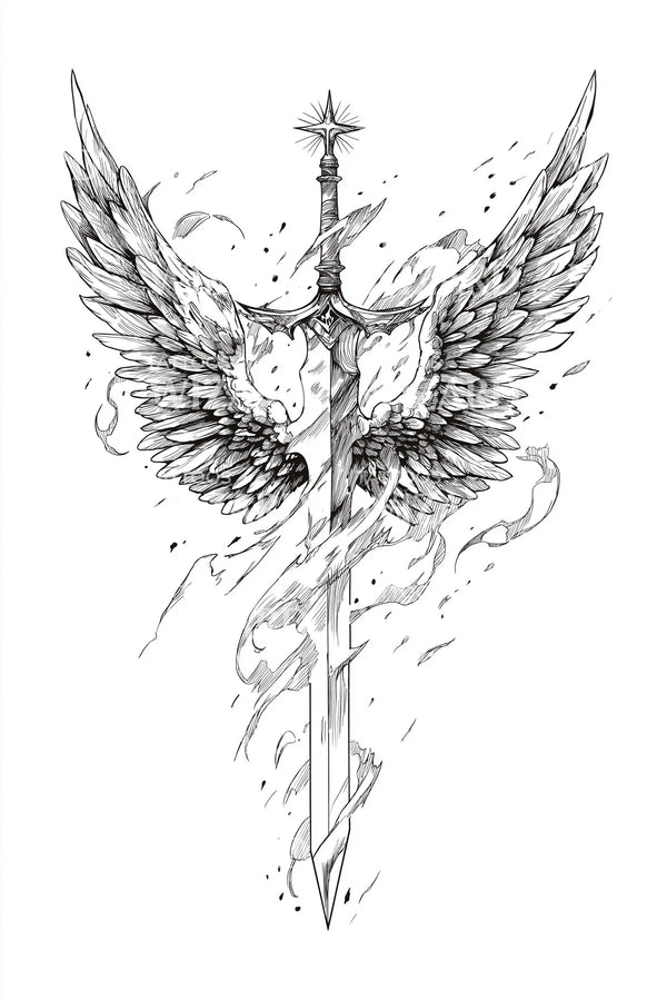 Celestial Winged Blade Tattoo Design – Tattoos Wizard Designs
