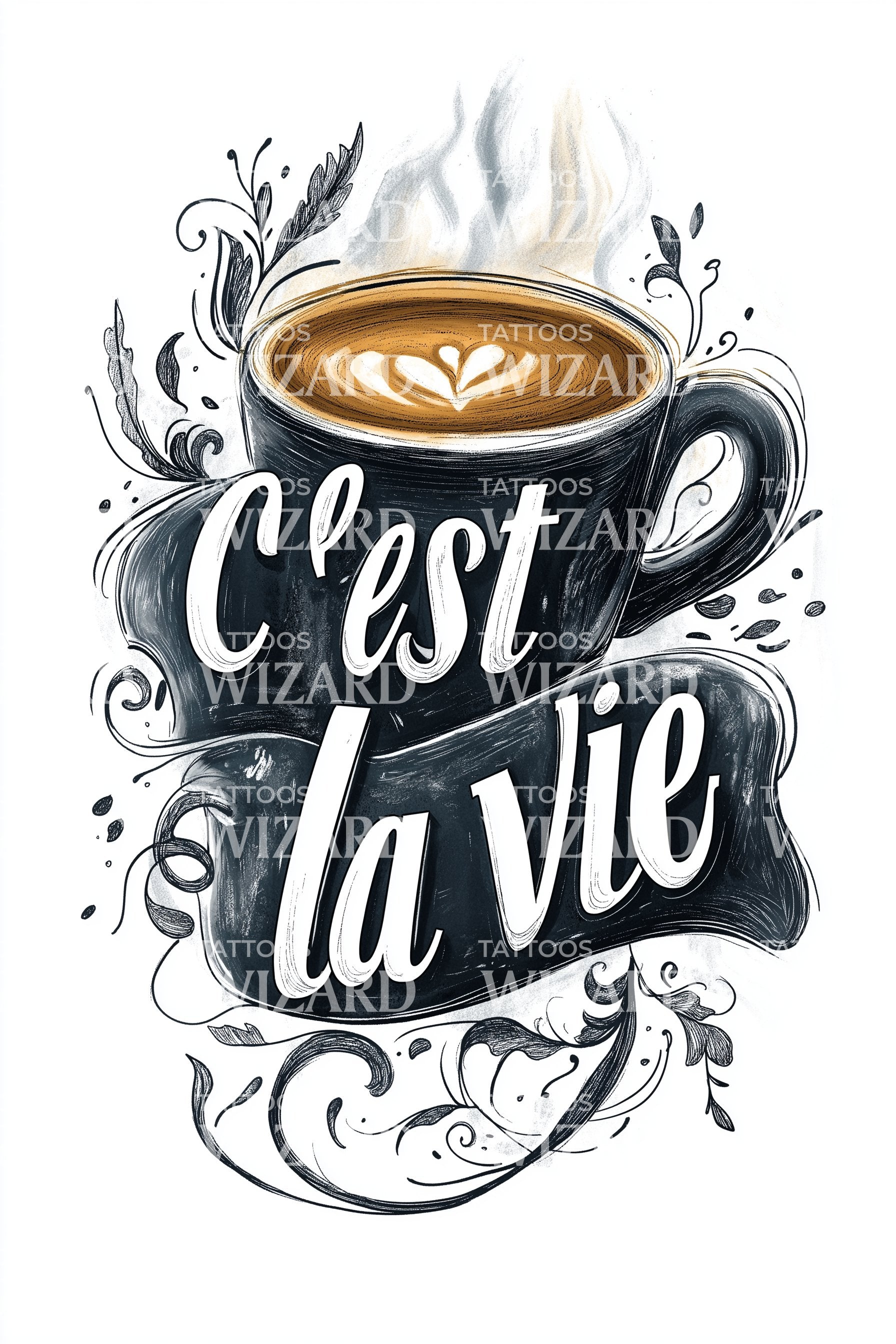 Cest La Vie Coffee Tattoo Design – Tattoos Wizard Designs