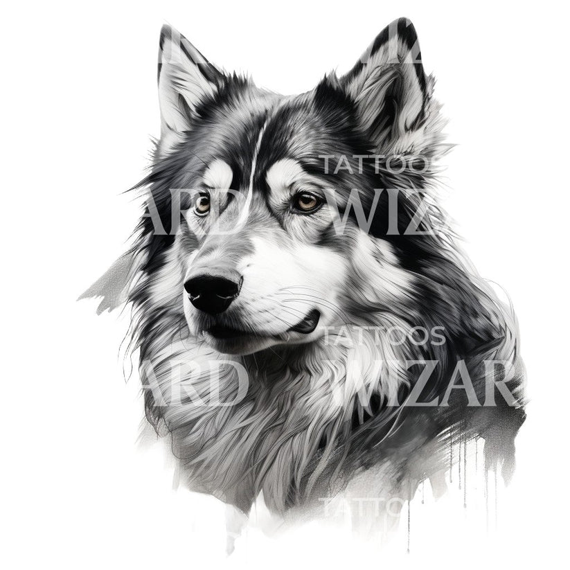 Majestic Husky Dog Portrait Tattoo Design – Tattoos Wizard Designs