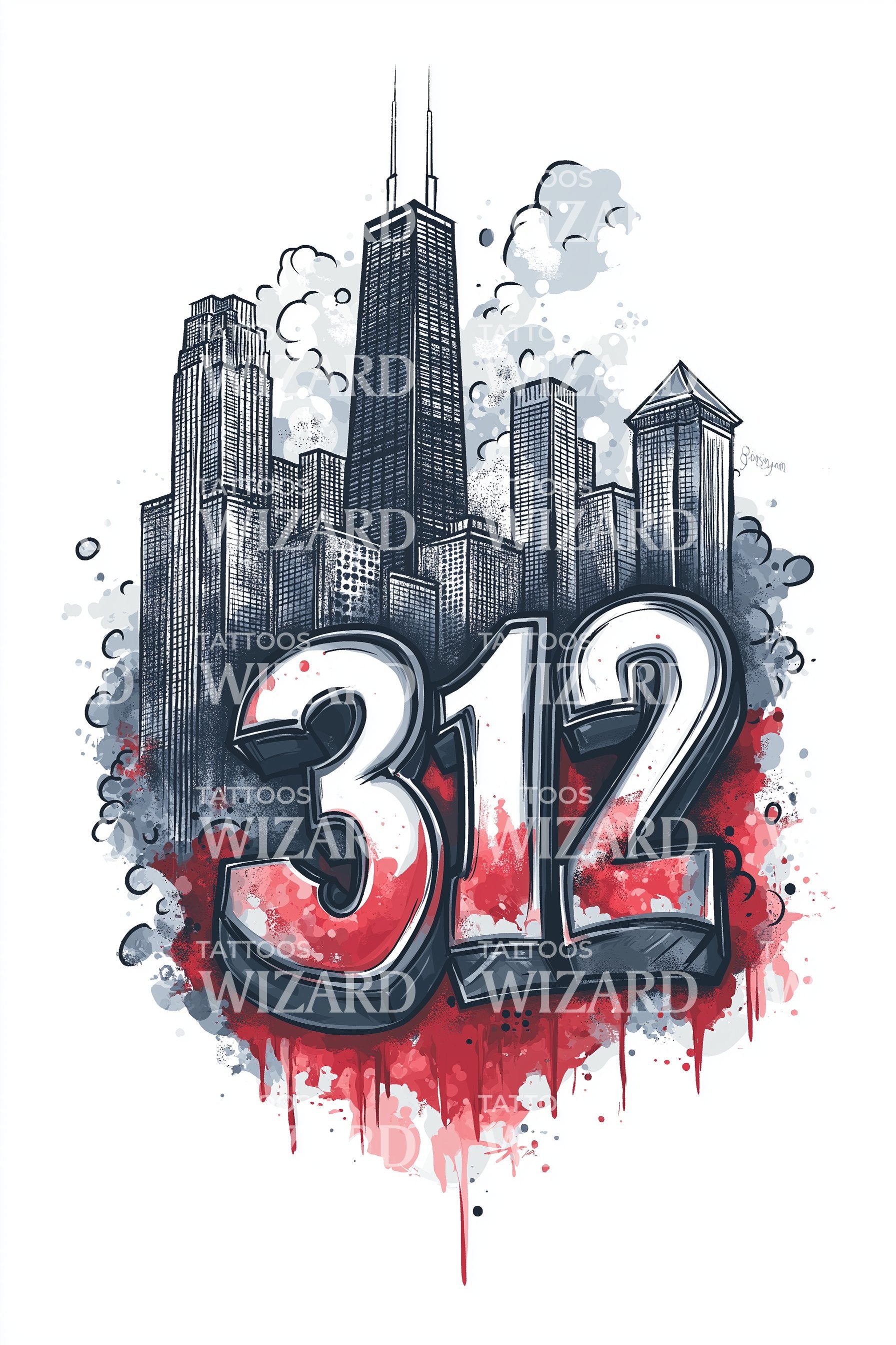 Chicago 312 Skyline Tattoo Illustration – Tattoos Wizard Designs