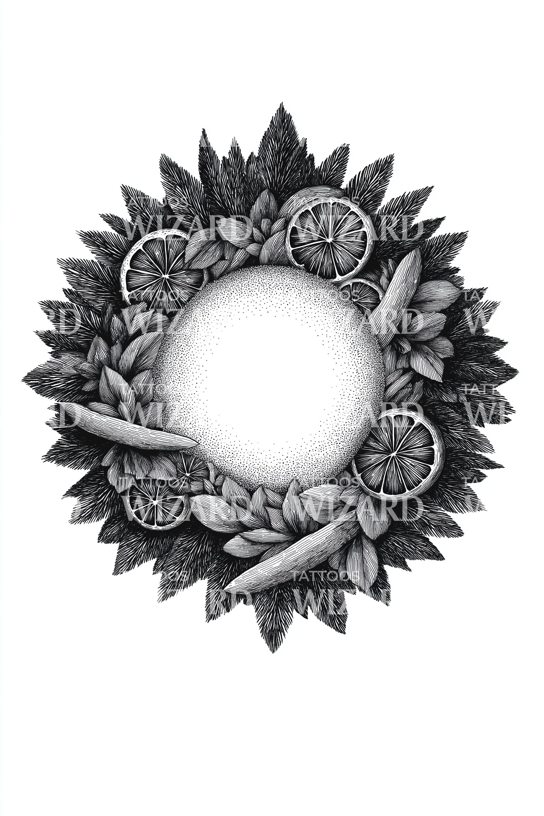 Citrus Winter Wreath Tattoo Design – Tattoos Wizard Designs