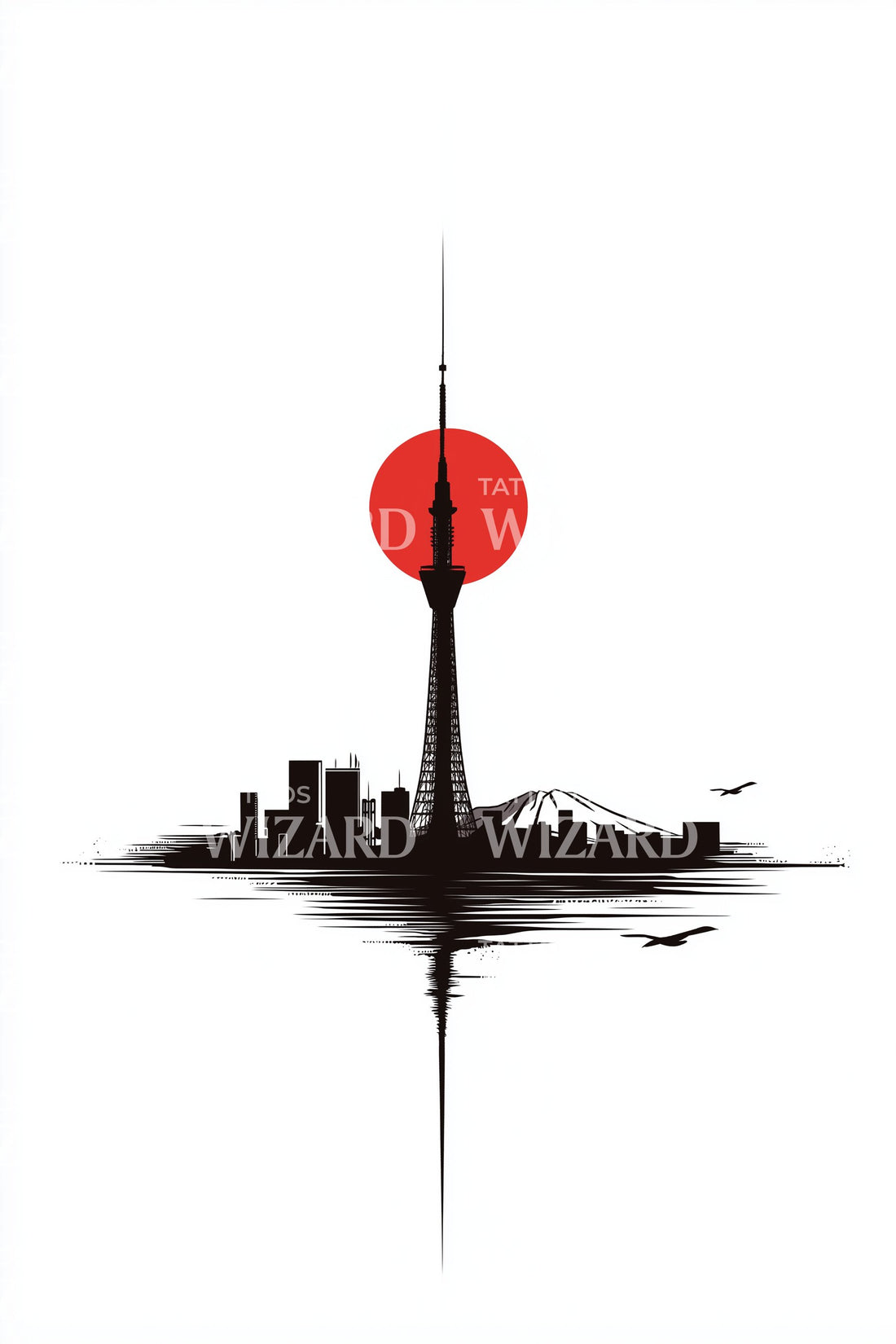 City Skyline Red Sun Tattoo Design – Tattoos Wizard Designs
