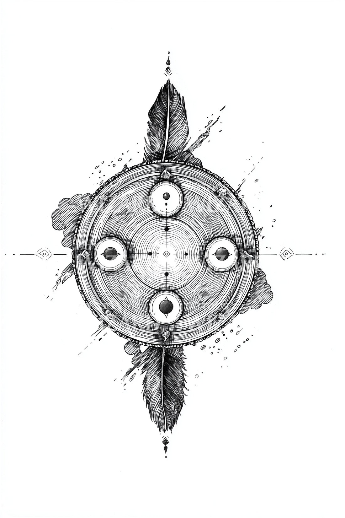 Compass Shield Feathers Tattoo Design – Tattoos Wizard Designs
