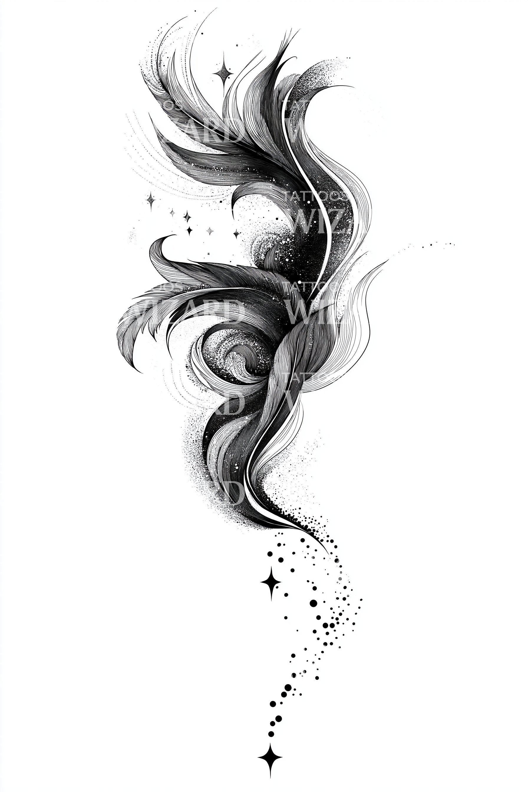 Cosmic Wind Feather Tattoo Design – Tattoos Wizard Designs