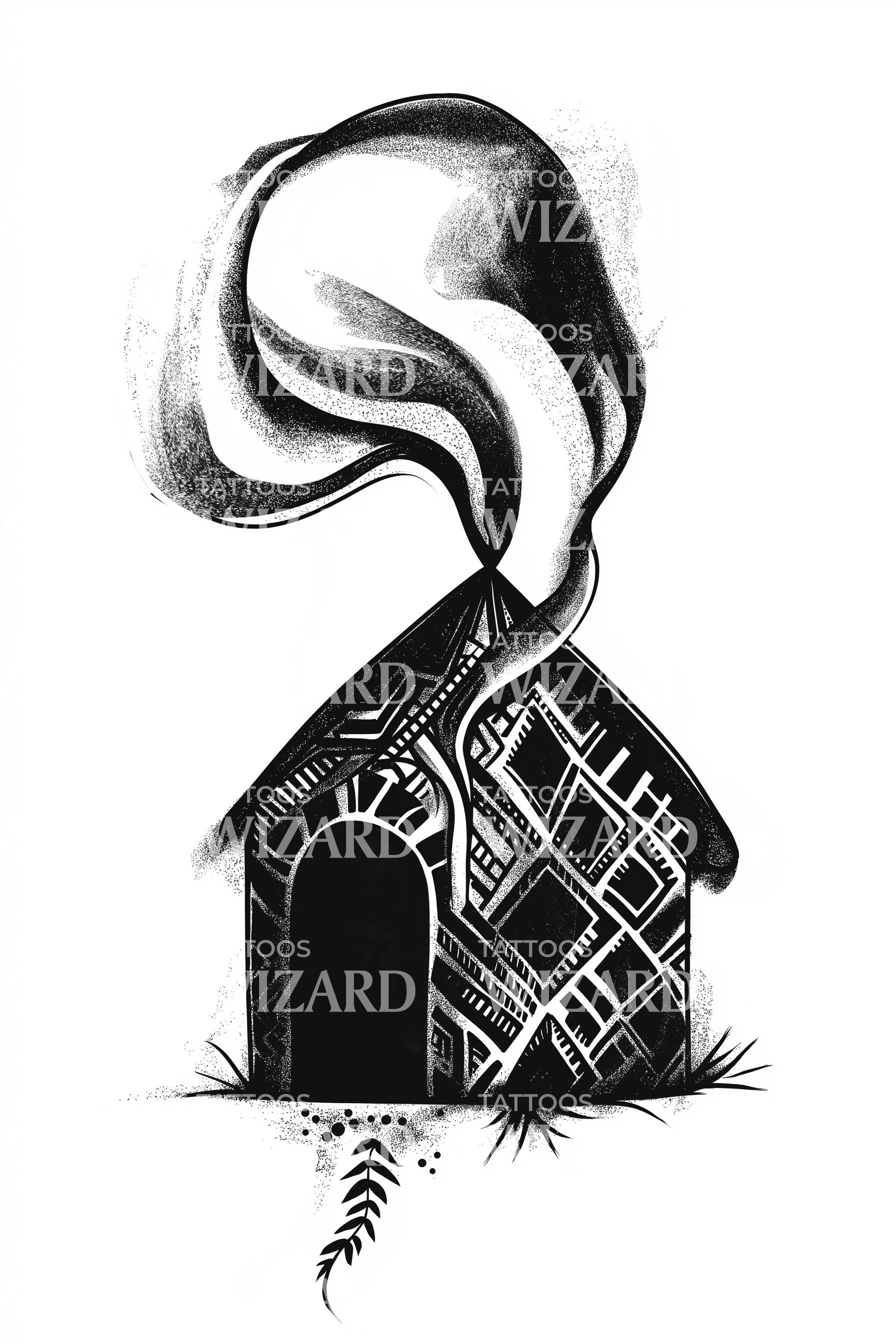 Cozy Cabin Smoke Tattoo Design – Tattoos Wizard Designs