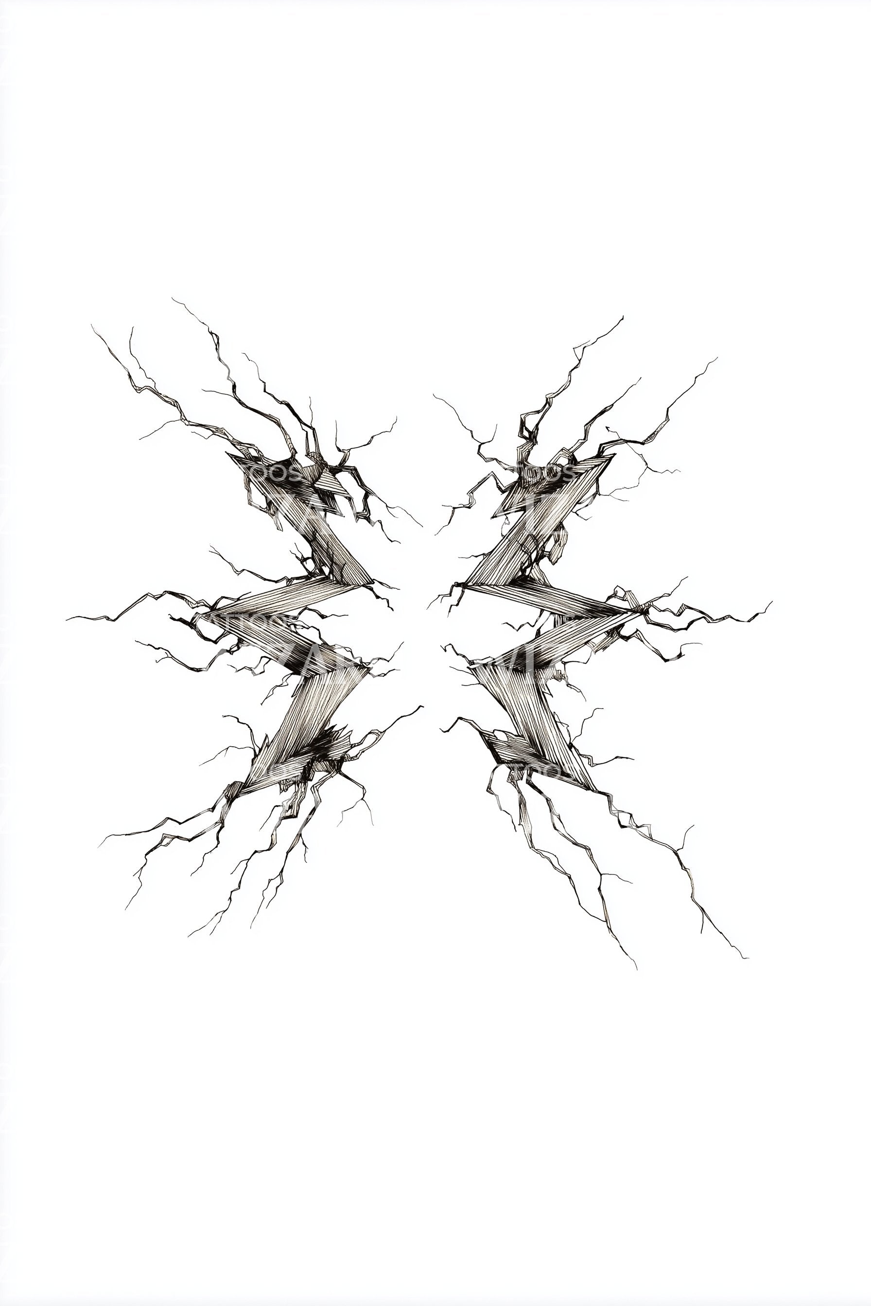 Cracked Lightning Cross Tattoo Illustration – Tattoos Wizard Designs