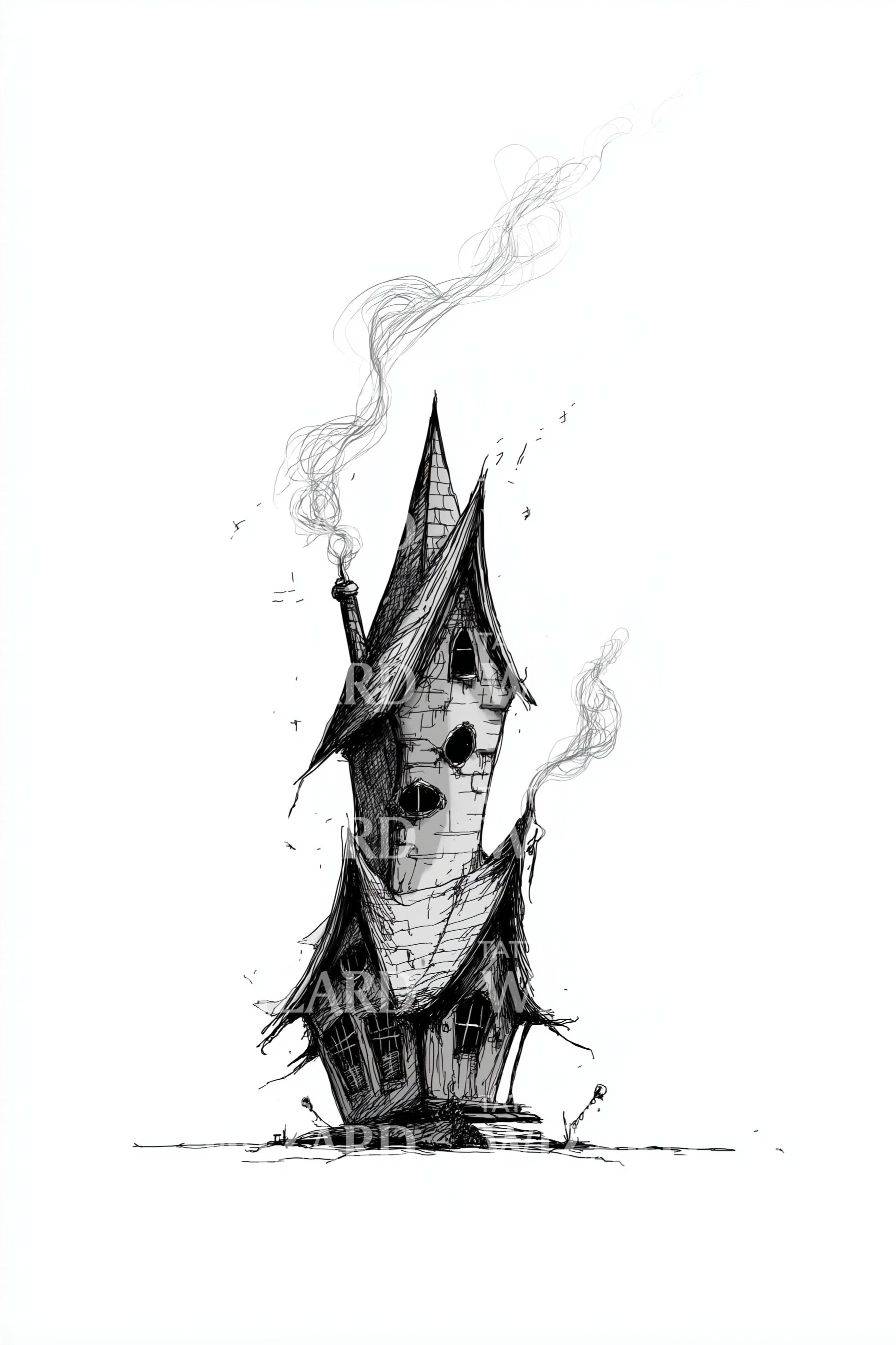 Crooked Haunted Winter House Tattoo Design – Tattoos Wizard Designs
