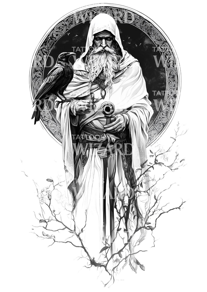 Dark Merlin in White Tattoo Design – Tattoos Wizard Designs