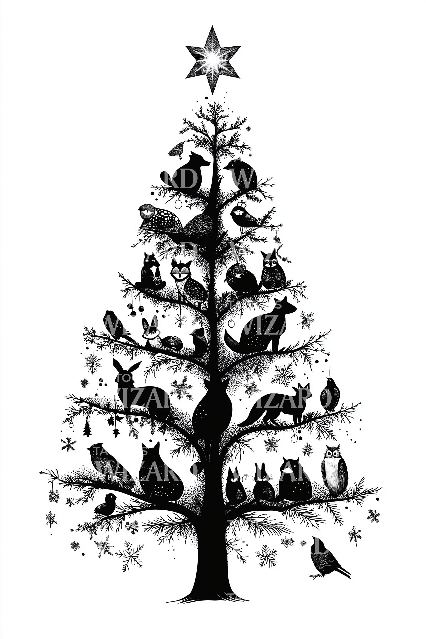 Dark Woodland Christmas Tree Tattoo Design – Tattoos Wizard Designs