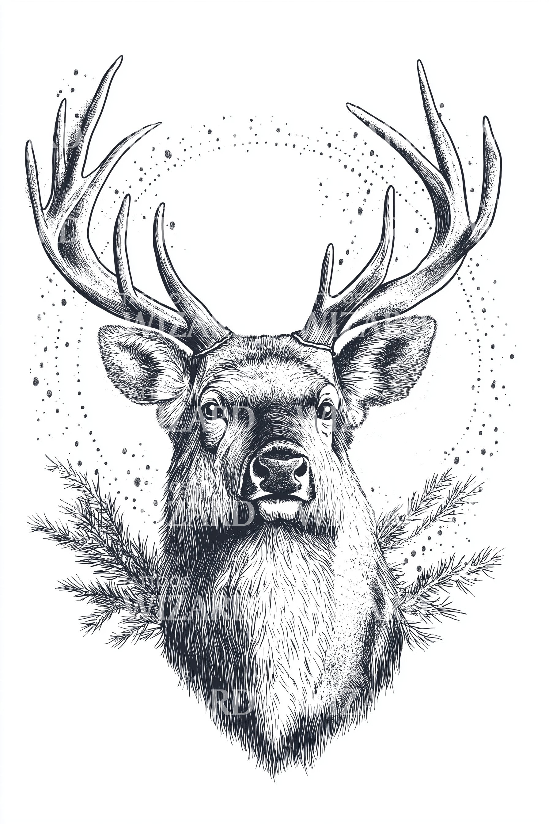 Deer Antlers Front Tattoo Design – Tattoos Wizard Designs