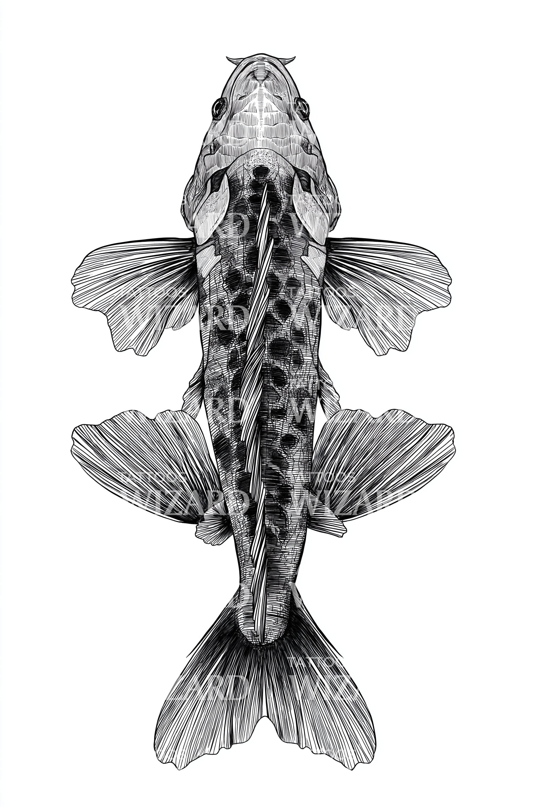Detailed Catfish Tattoo Illustration – Tattoos Wizard Designs