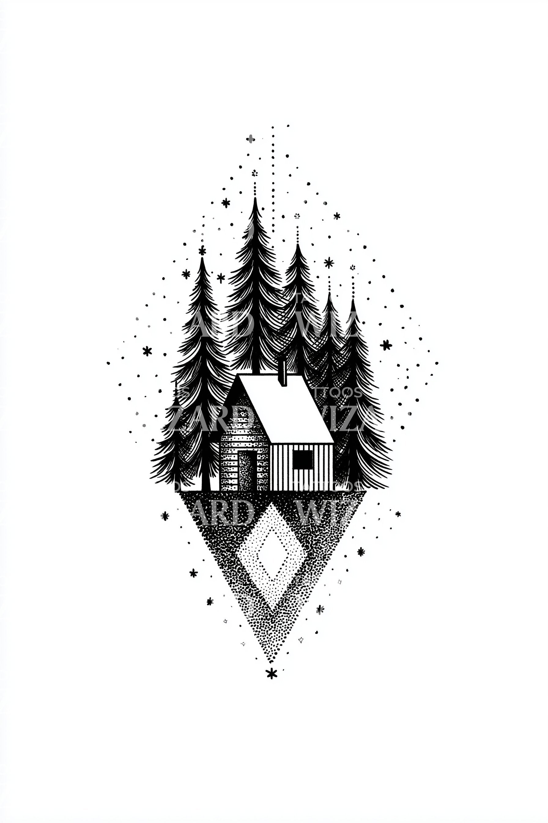 Diamond Lake Cabin Tattoo Design – Tattoos Wizard Designs